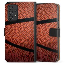 DeinDesign Galaxy A33 5G Handy Klapph&uuml;lle Handyh&uuml;lle aus Kunst Leder schwarz Flip Case Sports Ball Basketball Sideflip mit langer Lasche