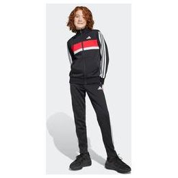 Trainingsanzug Adidas SPORTSWEAR "SEASONAL ESSENTIALS TIBERIO 3-STREIFEN TRICOT KIDS", Jungen, Gr. 128, schwarz-wei&szlig; (schwarz, wei&szlig;, pure ruby), Obermaterial: 100% Polyester, Sportanz&uuml;ge Trainingsanzug