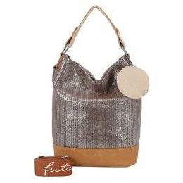 Henkeltasche Fritzi aus Preussen "Olga Limited Painted Straw", Herren, Gr. B/H/T: 17cm x 37cm x 27cm, silberfarben, braun, Polypropylen, mehrfarbig, Taschen, mit abnehmbarem Etui mit Rei&szlig;verschluss