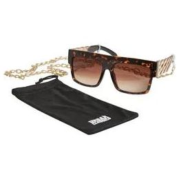 Sonnenbrille Urban Classics "Urban Classics Unisex Sunglasses Zakynthos with Chain", Damen, amber, gold, Sonnenbrillen Sonnenbrille