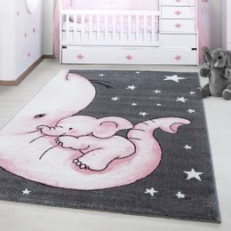 Kinderteppich Ayyildiz Teppiche "Kids 560" Gr. 3, pink (pink, grau), B:120cm H:12mm L:170cm, Kunstfaser, Teppiche, Kinderteppich, auch in rund, Elefanten Baby Sterne, Kurzflor