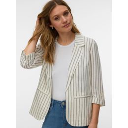 V&eacute;ro Moda Longblazer VERO MODA "VMROSIE 3/4 LOOSE BLAZER NOOS", Damen, Gr. S, gardenia stripes:schwarz pinstripes, Web, Obermaterial: 85% Viskose, 15% Leinen, Nadelstreifen, gestreift, regular fit Po-bedeckend, V-Ausschnitt, mit Riegel, Blazer Longblazer, Viskosemischung, regular fit, mit Leinen