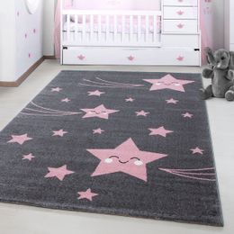 Kinderteppich Ayyildiz Teppiche "Kids 610", pink (pink, grau), B:140cm H:12mm L:200cm, Kunstfaser, Teppiche, Kinderteppich, auch in rund, Motiv Sterne, Kurzflor