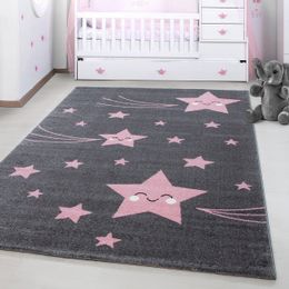 Kinderteppich Ayyildiz Teppiche "Kids 610" Gr. 3, pink (pink, grau), B:120cm H:12mm L:170cm, Kunstfaser, Teppiche, Kinderteppich, auch in rund, Motiv Sterne, Kurzflor