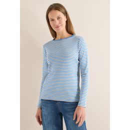 Langarmshirt Cecil, Damen, Gr. L (42), fountain blau, Web, 76% Baumwolle, 24% Modal, gestreift, comfort fit normal, U-Boot-Ausschnitt, normaler Saum, Shirts Langarmshirt, im soften Baumwoll-Mix