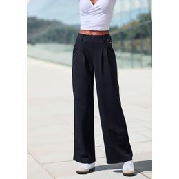Schlupfhose Lascana "extra Weit mit Bundfalten", Damen, Gr. 36/38, N-Gr, blau (schwarz uni), Obermaterial: 68% Polyester, 30% Viskose, 2% Elasthan, unifarben, Basic, lang, Hosen Schlupfhose, mit Jacquard Strickmuster oder uni schwarz