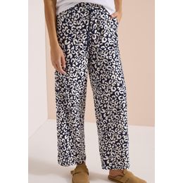 Stoffhose Cecil "Style Neele", Damen, Gr. L (42), L&auml;nge 30, urban dunkelblau, Web, Obermaterial: 100% Viskose, loose fit lang, Hosen Stoffhose, Sommerhose im Loose Fit mit Leo-Print