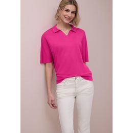 Poloshirt Street One, Damen, Gr. 44, magenta dream, Jersey, Obermaterial: 50% Baumwolle, 50% Modal, unifarben, regular fit h&uuml;ftbedeckend, V-Ausschnitt, abgesteppte Kante, Shirts, Sommershirt mit breitem elastischem Bund