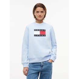 Sweatshirt Tommy Jeans "TJW REG TJ FLAG CREW", Damen, Gr. M (40), blau (kingly blau), Sweatware, Obermaterial: 100% Baumwolle, bedruckt, regular fit normal, Rundhals, Rippb&uuml;ndchen, Sweatshirts Sweatshirt, Baumwolle, Logodruck