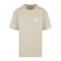 T-Shirt Urban Classics "Urban Classics UC Weavy Logo Heavy Oversized Tee", Damen, Gr. XL, sand, 100% Baumwolle, bedruckt, oversize, Rundhals, Shirts T-Shirt