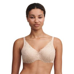 T-Shirt-BH Chantelle "FLORAL TOUCH", Damen, Gr. 80, Cup F, beige (golden beige), Obermaterial: 75% Polyamid, 25% Elasthan, BHs T-Shirt-BH, Spitze, blickdichtes Gewebe
