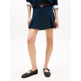 A-Linien-Rock Tommy Jeans "TJW PIQUE F&F MINI SKIRT", Damen, Gr. L (40), schwarz night navy, Web, Obermaterial: 58% Baumwolle, 42% Polyester, unifarben mit Farbeinsatz, A-Linie mini, R&ouml;cke A-Linien-Rock, mit den klassischen Falten