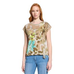 Kurzarmshirt Betty Barclay "Damen mit Tunnelzug", Damen, Gr. 36, beige, gelb, Jersey, Obermaterial: 50% Baumwolle, 50% Modal, figurumspielend normal, Rundhals, Shirts
