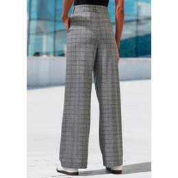 Schlupfhose Lascana "extra Weit mit Bundfalten", Damen, Gr. 32/34, N-Gr, blau (grau kariert), Obermaterial: 59% Polyester, 35% Viskose, 6% Elasthan, Jacquardmuster, kariert, Basic, lang, Hosen Schlupfhose, mit Jacquard Strickmuster oder uni schwarz