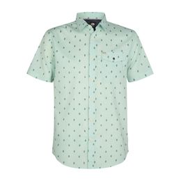 Kurzarmhemd PETROL INDUSTRIES "Men Shirt Short Sleeve AOP", Herren, Gr. L (40), N-Gr, cool mint, Jersey, Obermaterial: 100% Baumwolle, bedruckt, regular fit normal, gerader Abschluss, Hemden, mit All-Over Print