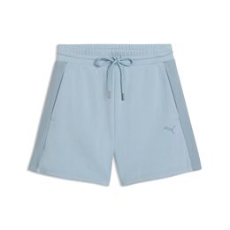 Sporthose Puma "HER High-Waist Shorts Damen", Damen, Gr. L, Normalgr&ouml;&szlig;en, seafoam blau, Obermaterial: 68% Baumwolle, 32% Polyester. Seitenpartie: 100% Nylon. Seitentasche &ndash; Oben: 100% Baumwolle, unifarben, regular fit, Hosen Sporthose