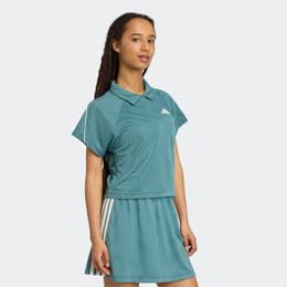 T-Shirt adidas Sportswear "STADIUM 3-STREIFEN TENNIS INSPIRIERTES JACQUARD", Damen, Gr. L, wei&szlig; (preloved teal, sanftes wei&szlig;), Obermaterial: 100% Polyester, Rundhals, Shirts T-Shirt, sportlicher Stil, mit Rundhalsausschnitt, mit Knopfleiste