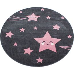 Kinderteppich Ayyildiz Teppiche "Kids 610" Gr. 9, pink (pink, grau), H:12mm &Oslash;:120cm, Kunstfaser, Teppiche, Kinderteppich, auch rechteckig, Sterne Motiv, Kurzflor