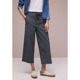 Stoffhose Street One "Style Emee", Damen, Gr. 46, L&auml;nge 26, tiefblau (l&auml;nge 26), Web, Obermaterial: 57% Baumwolle, 42% Polyester, 1% Elasthan. Futter: 100% Polyester, gestreift, loose fit kn&ouml;chelfrei, Hosen Stoffhose, mit elastischem Bund