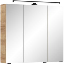 Spiegelschrank SAPHIR "Quickset 700, 2 T&uuml;ren, 60cm breit, LED-Aufsatzleuchte", riviera eiche quer nachbildung, B:75cm H:70cm T:20cm, Schr&auml;nke, Spiegelschrank