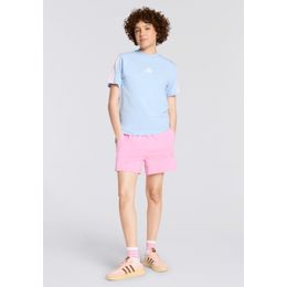 Shorts adidas Sportswear "ESSENTIALS 3-STREIFEN COTTON", Damen, Gr. L, N-Gr, st tropic bloom, wei&szlig;, normal, gr., Obermaterial: 93% Baumwolle, 7% Elasthan, Hosen Shorts