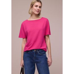 Kurzarmshirt Street One, Damen, Gr. 34, magenta dream, Jersey, Obermaterial: 65% Viskose, 32% Polyester, 3% Elasthan, unifarben, regular fit h&uuml;ftbedeckend, U-Boot-Ausschnitt, Shirts, Sommershirt in Struktur-Optik