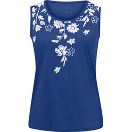 Damen Shirttop mit platziertem Bl&uuml;ten-Druck royalblau-wei&szlig;, Gr&ouml;&szlig;e 40