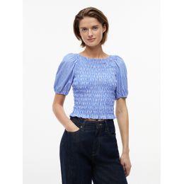 Kurzarmbluse Tommy Jeans "TJW SMOCKED SS BLOUSE", Damen, Gr. S (36/38), noble blau, stripe, Web, Obermaterial: 100% Baumwolle, gestreift, unifarben, taillenlang, U-Boot-Ausschnitt, elastischer Bund, Blusen, Baumwolle, Puff&auml;rmel