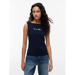 Tanktop Tommy Hilfiger "CLASSIC SCRIPT BOAT-NK TOP", Damen, Gr. L (42/44), schwarz night navy, Single Jersey, Obermaterial: 95% Baumwolle, 5% Elasthan, unifarben, regular fit normal, U-Boot-Ausschnitt, Tops Tanktop, Baumwollmischung, U-Boot Ausschnitt