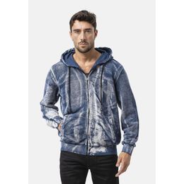 Cipo & Baxx Sweatjacke CIPO & BAXX "Sweatjacke", Herren, Gr. L, blau, 100% Baumwolle, bedruckt, regular fit normal, Sweatjacken Sweatjacke, mit Kaputze