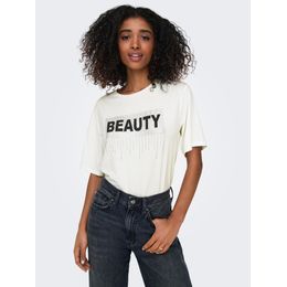 Kurzarmshirt Only "ONLSANNI S/S STONES TOP BOX JRS", Damen, Gr. M (38), wei&szlig; (cloud dancer print:beauty), Jersey, Obermaterial: 50% Modal, 45% Baumwolle, 5% Elasthan, bedruckt, regular fit, Rundhals, Shirts