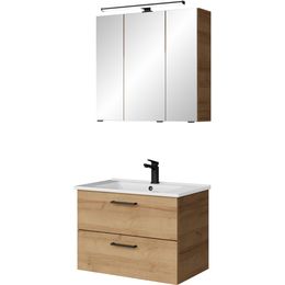 Badezimmer-Set SAPHIR "3-tlg., mit Soft-Close T&uuml;ren", riviera eiche quer nachbildung, B:75cm H:200cm T:45cm, Spanplatte, Kastenm&ouml;bel-Sets