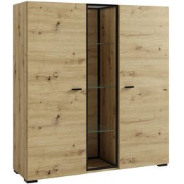 Highboard ByLiving "FRAME", artisan eiche (eiche, optik), B:120cm H:131cm T:38cm, Glas, Holzwerkstoff, Stahl, Sideboards, Highboard, Artisan Eiche, 9 F&auml;cher, offene F&auml;cher mit Glasb&ouml;den im Metallrahmen