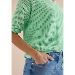 Strickpullover Cecil, Damen, Gr. L (42), juicy lime, Strick, Obermaterial: 100% Baumwolle, unifarben, l&auml;ssig geschnitten h&uuml;ftbedeckend, V-Ausschnitt, B&uuml;ndchen, Pullover Strickpullover, im Crochet-Look/moderner Sommerstrick