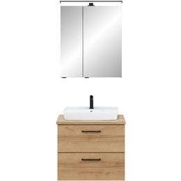 Badezimmer-Set SAPHIR "3-tlg. Keramikwaschtisch mit Waschtischunterschrank", riviera eiche quer nachbildung, B:63cm H:200cm T:45cm, Spanplatte, Kastenm&ouml;bel-Sets