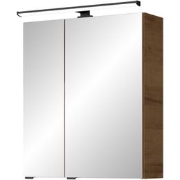 Spiegelschrank SAPHIR "Quickset 700, 2 T&uuml;ren, 60cm breit, LED-Aufsatzleuchte", riviera eiche quer nachbildung, B:60cm H:70cm T:20cm, Schr&auml;nke, Spiegelschrank