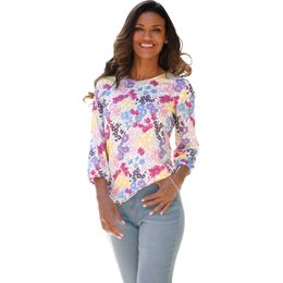 Damen 3/4-Arm-Shirt im Bl&uuml;tenmuster ecru-lavendel-bedruckt, Gr&ouml;&szlig;e 50