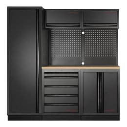 Kraftwerk 3-Element-Schrankwand mit Vierkantlochwand Multiplex-Arbeitsplatte (3964A-BLK)