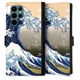 DeinDesign Galaxy S22 Ultra Handy Klapph&uuml;lle Handyh&uuml;lle aus Kunst Leder schwarz Flip Case Katsushika Hokusai Die Gro&szlig;e Welle Vor Kanagawa Kunst Sideflip mit 