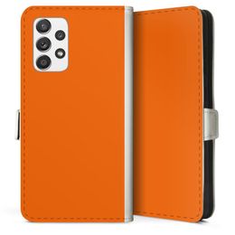 DeinDesign Galaxy A52s 5G Handy Klapph&uuml;lle Handyh&uuml;lle aus Kunst Leder wei&szlig; Flip Case Orange Unicoloured Colour Sideflip mit Lasche