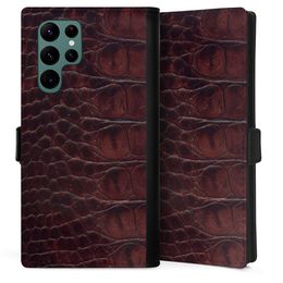DeinDesign Galaxy S22 Ultra Handy Klapph&uuml;lle Handyh&uuml;lle aus Kunst Leder schwarz Flip Case Leather Crocodile Animal Print Sideflip mit langer Lasche