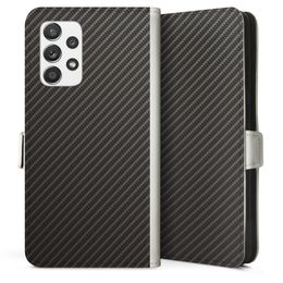 DeinDesign Galaxy A52s 5G Handy Klapph&uuml;lle Handyh&uuml;lle aus Kunst Leder wei&szlig; Flip Case Carbon Metallic Look Muster Sideflip mit Lasche