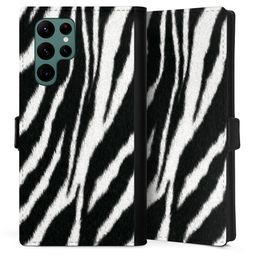 DeinDesign Galaxy S22 Ultra Handy Klapph&uuml;lle Handyh&uuml;lle aus Kunst Leder schwarz Flip Case Fur Muster Zebra Sideflip mit langer Lasche