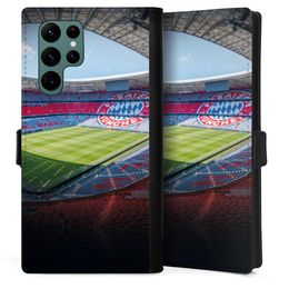 DeinDesign Galaxy S22 Ultra Handy Klapph&uuml;lle Handyh&uuml;lle aus Kunst Leder schwarz Flip Case Fcb Fc Bayern M&uuml;nchen Stadium Sideflip mit langer Lasche