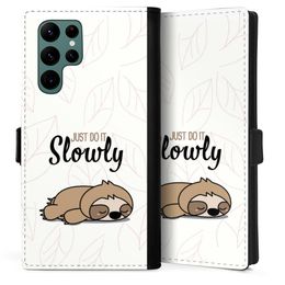 DeinDesign Galaxy S22 Ultra Handy Klapph&uuml;lle Handyh&uuml;lle aus Kunst Leder schwarz Flip Case Animals Sloth Lazy Sunday Sideflip mit langer Lasche
