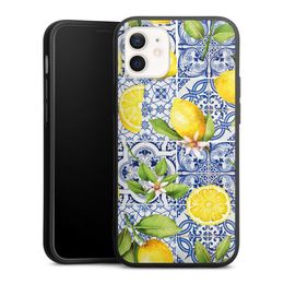 DeinDesign iPhone 12 mini Handy Premium Silikon H&uuml;lle Handyh&uuml;lle schwarz Case Muster Greece Lemon Silikon Premium Case