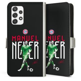 DeinDesign Galaxy A52s 5G Handy Klapph&uuml;lle Handyh&uuml;lle aus Kunst Leder wei&szlig; Flip Case Manuel Neuer Fc Bayern M&uuml;nchen Official Licensed Product Sideflip mit Lasche