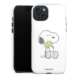 DeinDesign iPhone 15 Plus Handy Panzer Handyh&uuml;lle robuste Outdoor H&uuml;lle Schutzh&uuml;lle matt Snoopy Love Peanuts Tough Case