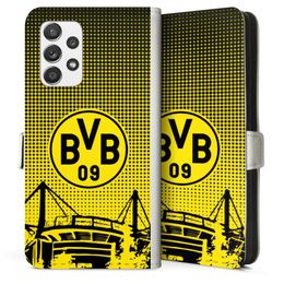 DeinDesign Galaxy A52s 5G Handy Klapph&uuml;lle Handyh&uuml;lle aus Kunst Leder wei&szlig; Flip Case Bvb Stadium Borussia Dortmund Sideflip mit Lasche