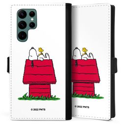 DeinDesign Galaxy S22 Ultra Handy Klapph&uuml;lle Handyh&uuml;lle aus Kunst Leder schwarz Flip Case Snoopy Peanuts Official Licensed Product Sideflip mit langer Lasche